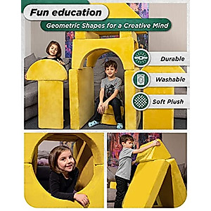 Lunix LX15 14pcs Modular Kids Play Couch, Child Sectional Sofa, Fortplay Bedroom and Playroom Furniture for Toddlers, Convertible Foam and Floor Cushion for Boys and Girls, Yellow