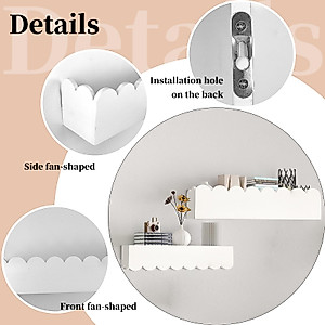 BOUTICOL 2 PCS Scalloped Shelves Kids Bookshelf Nursery Bookshelf Wooden Kids Bookshelf Kids Floating Shelves Scalloped Edges Bookshelf Montessori Bookshelf White Shelves for Kids Room（White）
