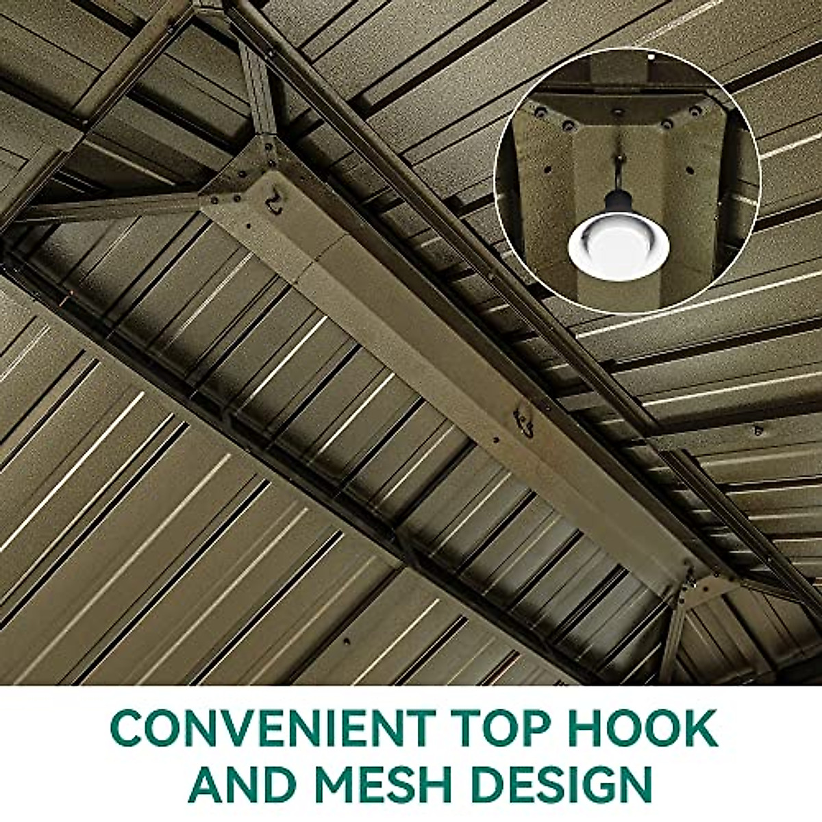 YITAHOME 10x12ft Hardtop Gazebo with Nettings and Curtains, Wood Grain Heavy Duty Double Roof Galvanized Steel Outdoor Combined of Vertical Stripes Roof for Patio, Backyard, Deck, Lawns, Brown