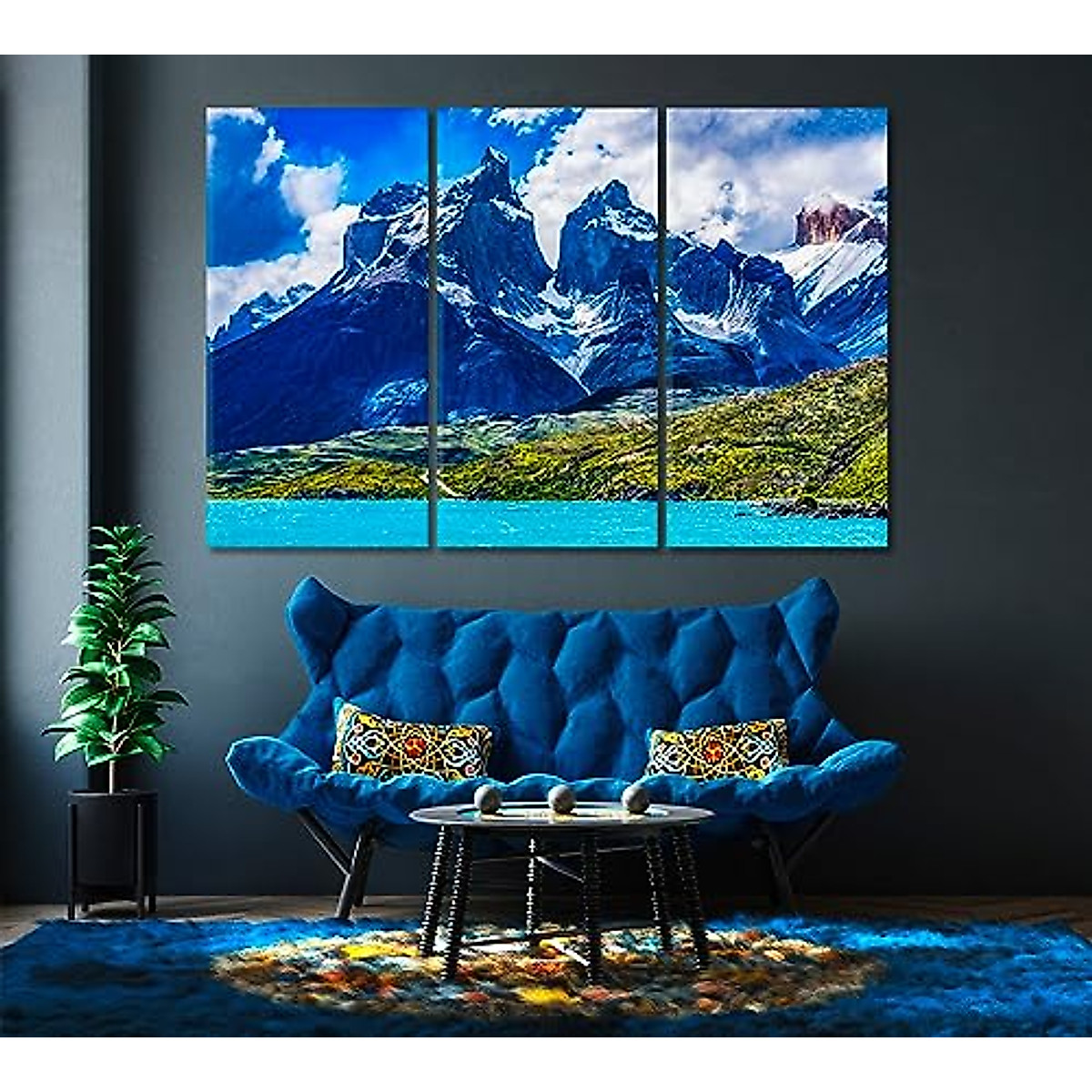Three Granite Mountains in Torres del Paine National Park Patagonia Canvas Print 3 Panels / 36x24 inches