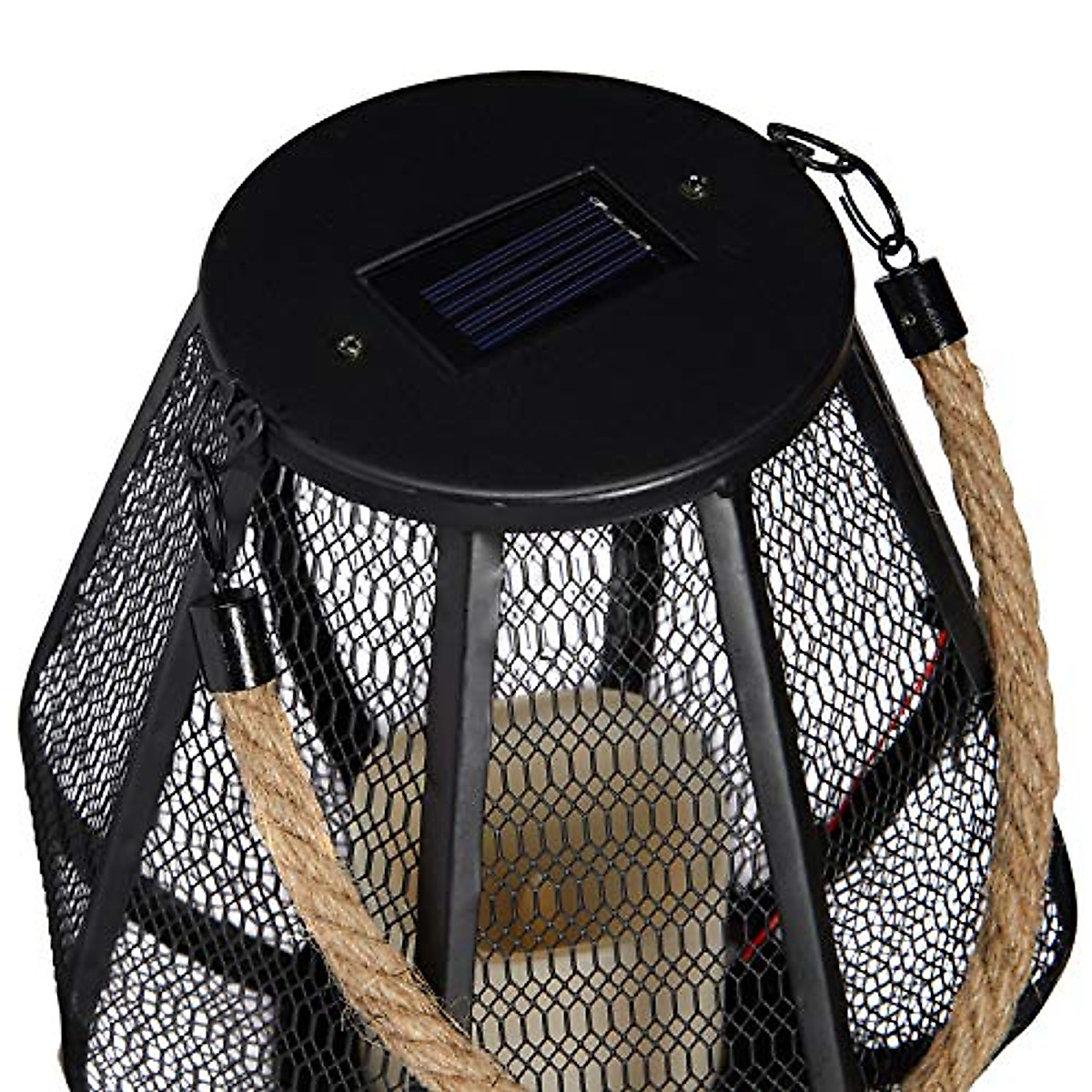 Lights4fun, Inc. 9.5” Black Mesh Metal Solar Powered LED Outdoor Garden & Patio Hanging or Table Lantern