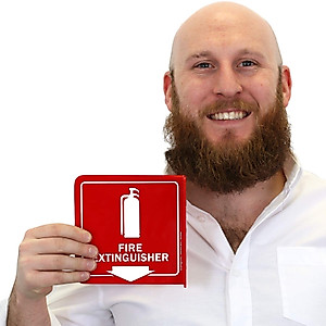 SmartSign "Fire Extinguisher" Projecting Sign, Fire Extinguisher with Down Arrow | 6" Polished Acrylic