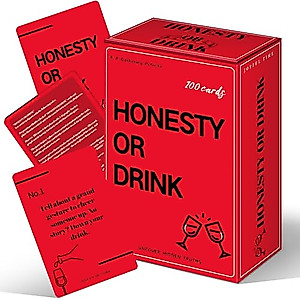 Poen Honesty or Drink Card Game for Adults Drinking Games, 100 Pcs Game Cards Questions Challenges Fun Party Game to Reveal Your Secrets with Drinking Themes, Ideal for Game Night, Couples, and More
