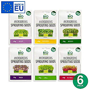 Microgreens Seeds Kit Organic NonGMO Heirloom - Seeds | 6-Pack (150g) Alfalfa, Arugula, Beetroot, Cress, Radish, Sunflower | Indoor Planting and Sprouting