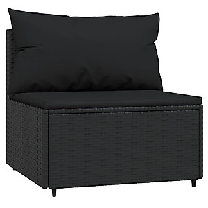 vidaXL Patio Middle Sofa with Cushions, Weather-Resistant Black Poly Rattan Material, Flexible Modular Design, Comfortable Outdoor Seating Solution, Complete with Installation Manual