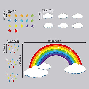 decalmile Rainbow Star Wall Stickers Cloud Wall Decoration Nursery Child Baby Room