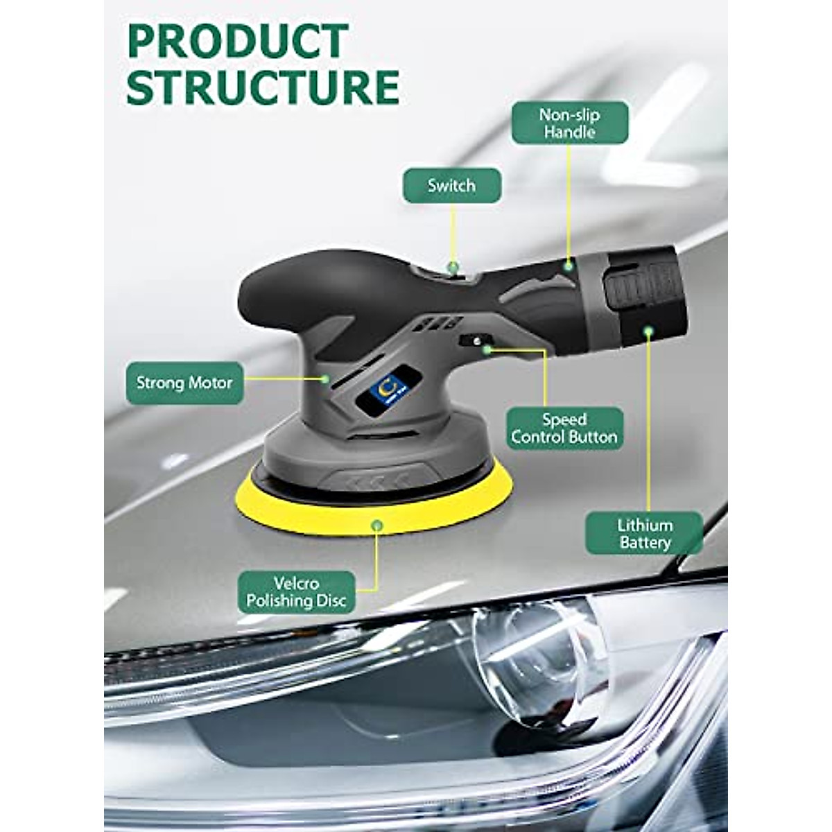 Cordless Car Buffers and Polishers Kit with 2pcs 12V Lithium Rechargeable Battery Polisher with Variable Speed, 2.0Ah Portable Buffer Kit for Buffer/Polisher/Sander (Dark Grey)