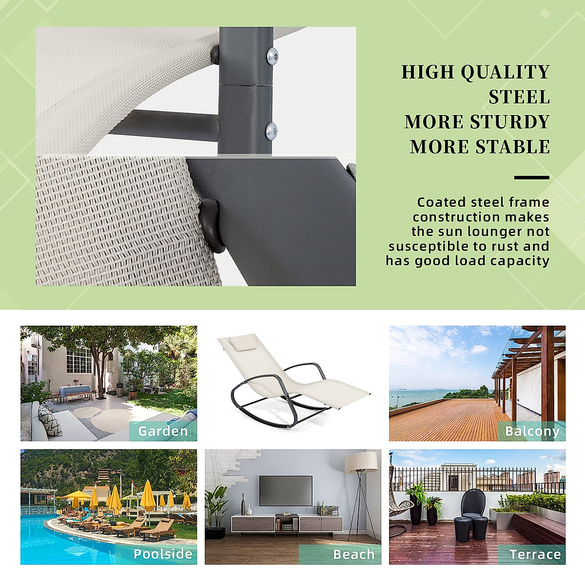 WeCooper Lounge Chair, Outdoor Patio Chaise Lounges with Detachable Pillow for Lawn, Pool Lounge Chairs Beige, Twin Pack