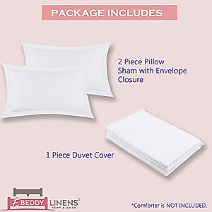 eBeddy Linens Duvet Cover Set Super King 108x98 Inch 100% Microfiber Soft and Breathable 3 Pieces Premium Comforter Cover Zipper Closure & Corner Ties, White Solid