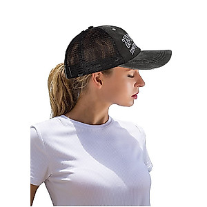 FADACHY Hot Mess Baseball Cap Women Ponytail Hat Black Messy Bun Hat Adjustable Trucker Hat Ponytail Hat