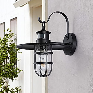 YLHogar Motion Sensor Dusk to Dawn Outdoor Wall Light Fixture Retro Black Wall Sconce,Waterproof Porch Light Wall Mount with Seeded Glass for Entryway Doorway Garden,Exterior E26 Patio Wall Lanterns