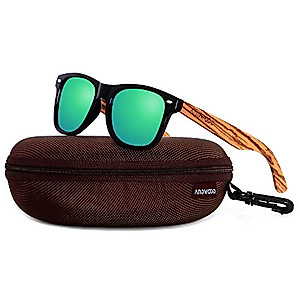 ANDWOOD Wood Sunglasses Polarized for Men Women Uv Protection Wooden Bamboo Frame Mirrored Sun Glasses Green Shades