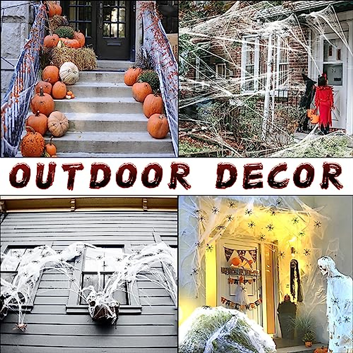 Xgunion Halloween Decorations 1200 Sqft Spider Webs Decorations Halloween Spider Web with 100 Extra Fake Spiders Super Stretchy Spider Webs for Halloween Decor Indoor and Outdoor Party Supplies