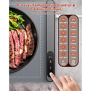 FEPPO Food Warming Mat, Upgrade High-tech Graphene Heating Film, Fast Full Surface Electric Warming Tray with 6 Level Adjustable Temperature and 6 Hours Timer, Roll Up Food Warmers for Parties Buffet