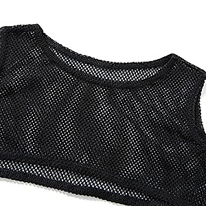 Villagepageme Rave Tops for Women Sheer Mesh Long Sleeve Crop Top See Through Cover Ups with Buckle (G-Black, L)