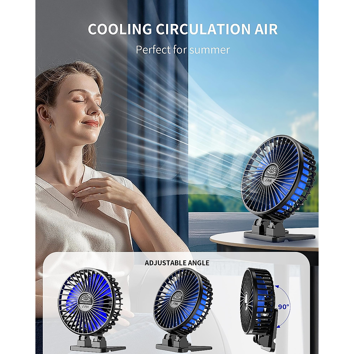 Desk Fan, USB Fan for Desk, Mini Desk Fan, 3 Speed Rotation Strong Wind, Protable Small Desktop Cooling Fan, Quite Mini Personal Fan for Home Office Table Bedroom Travel Curise(Black Blue)