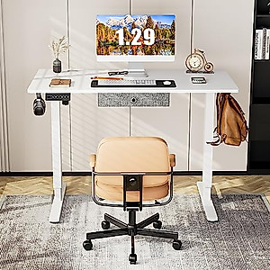 DUMOS Adjustable Height Electric Standing Desk with Drawer,40 x 24 in Ergonomic Computer Table with Splicing Board, Wire Hole and Hook for Workstation for Home, Office, White