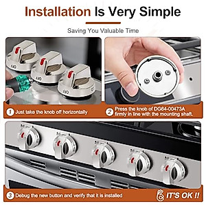 DG64-00473A Top Burner Control Dial Knob Range Oven replacement Compatible with Samsung Range Oven Gas Stove Knob NX58F5700WS NX58H5600SS NX58H5650WS NX58J7750SS NX58M6850SS （5pcs）