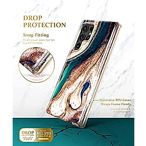 GVIEWIN Case for Samsung Galaxy S22 Ultra 5G 6.8", Military Grade 21ft Drop Test Shockproof, [No Built-in Screen Protector] Marble Hard Durable Protective Cover 2022(Drift Sand/Brown)