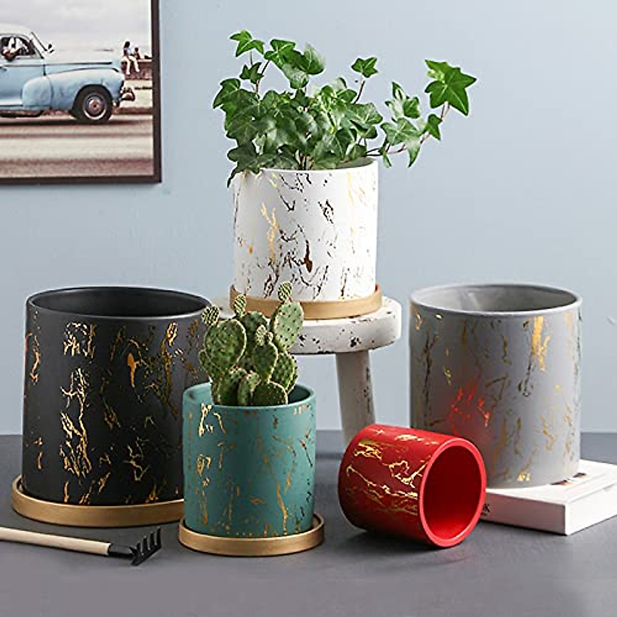 Corldif Personalized Simple Fashion Bonsai Small Flowerpot Mini Ceramic Flowerpot Desktop Ornament (White)