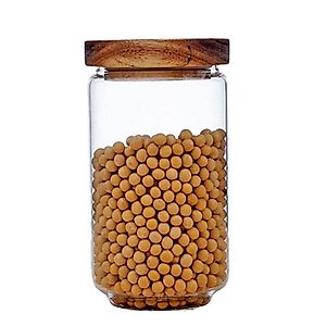 Glass Food Storage Jar 950ml/32oz Clear Glass Canister with Airtight Seal Acacia Wood Lids Kitchen Food Storage Container for Coffee Bean Loose Tea Spice Bottle Sugar Cookies Nuts Snack Candy Jar
