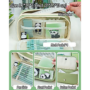 Ecqizer 10Pcs Cute Panda Pencil Case Large Capacity for Adults Aesthetic Pencil Case Kawaii Pencil Pouch Cute With Zipper Preppy Pen Bag With Gel Ink Pens, Clips, Stickers, Pin (Black)