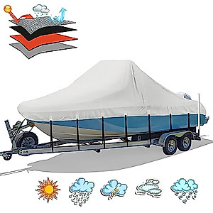 Solim Center Console Boat Cover, 17'-19' Waterproof 900D PU Heavy Duty Trailerable Boat Cover for Center Console Boat, Marine Grade Oxford UV Resistant Polyester Canvas with 17 Tie Down Straps, Gray
