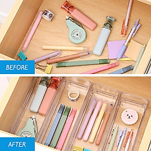 Fixwal Clear Drawer Organizers, 6-Piece 9x3x2 Inches Stackable Plastic Rectangle Trays, Dresser Storage Bins Separation Box for Bathroom, Office, Bedroom