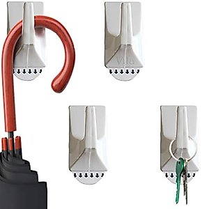 Vila Self-Stick Multi-Purpose Utility Hooks, Holds up to 2 lbs, Easy Removal with NO Wall Damage, Sturdy and Strong, Perfect for Dorm Room or Rental Apartment, 4-Pieces