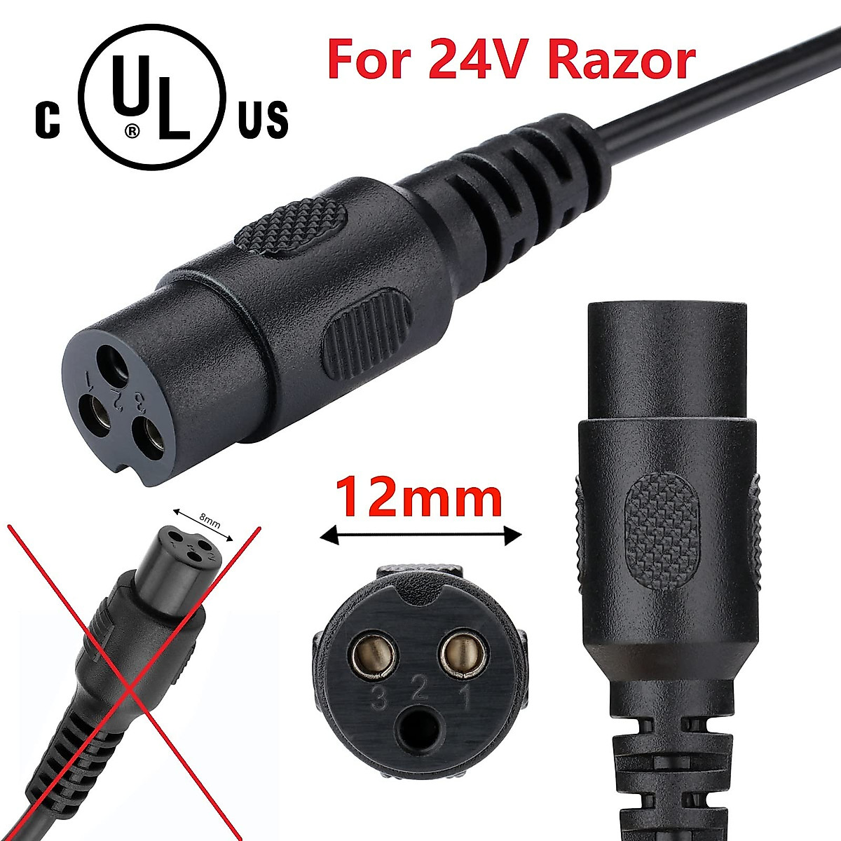 AMPOWSURE UL Charger for Razor MX350 Dirt Bike, MX400 Dirt Rocket, E300, E200, Moped, Quad, 4 Wheeler, Go Kart, Power Core E100, E100, Dirt Quad ATV, Pocket Mod, Motorcycle, 24V