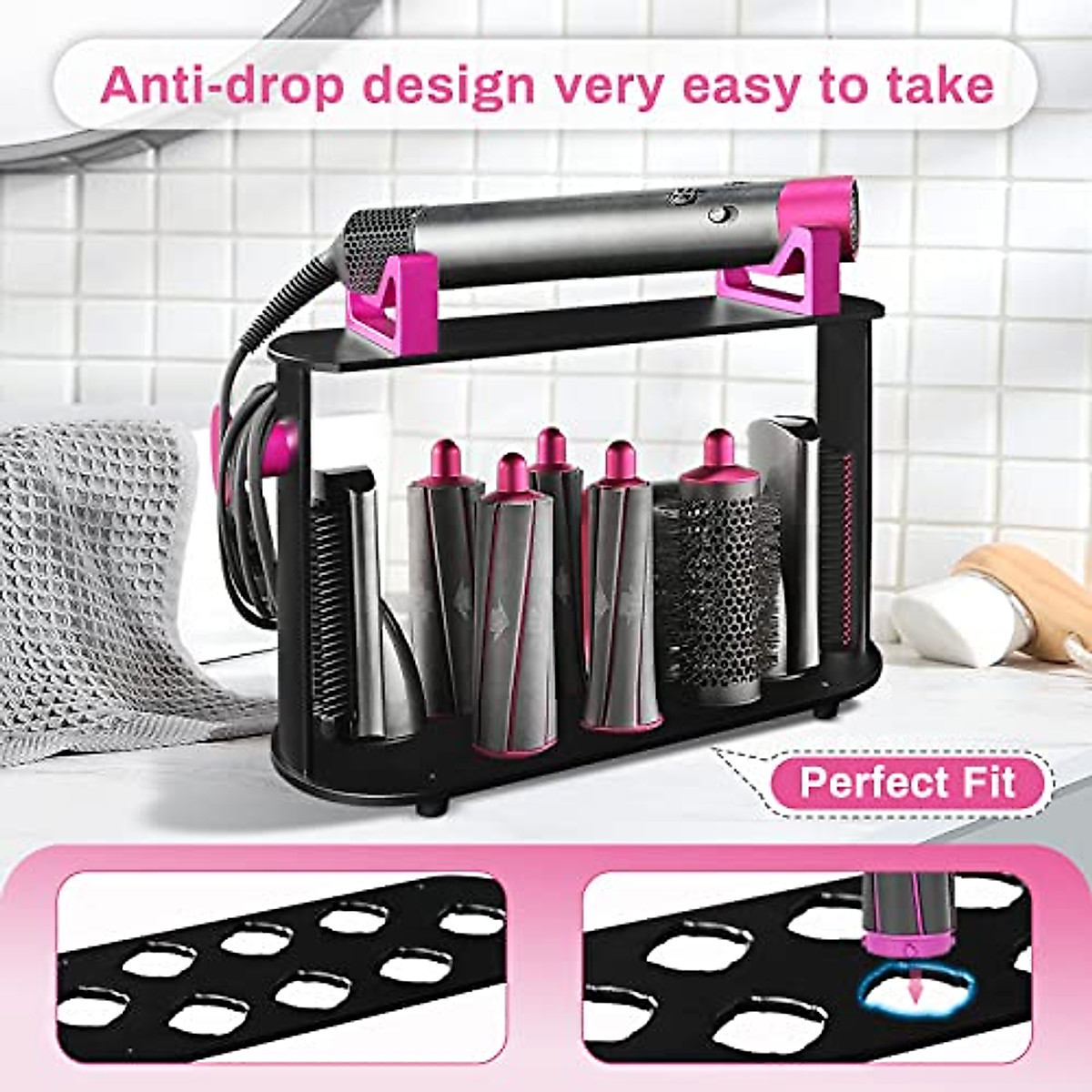 Storage Holder for Dyson Airwrap Styler, 8-Holes Countertop Bracket Organizer Stand Storage for Hair Curling Iron Wand Barrels Brushes Diffuser Nozzles for Bathroom|Bedroom|Hair Salon-Aluminum Alloy