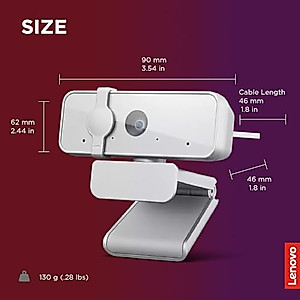 Lenovo HD 1080p Webcam (300 FHD) - Monitor Camera with 95° Wide Angle, 360° Rotation Pan & Tilt, Dual Microphones – Attachable Desktop Cam with Privacy Shutter for Remote Work, Streaming & Gaming