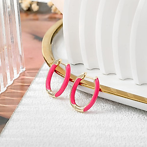 Huggie Hoop Earrings for Women, 18K Gold Plated Colorful Enamel Huggie Earrings Small Hypoallergenic Rose Red Cute Jewelry Gifts