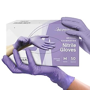 Lilac Nitrile Disposable Gloves - 50 Count - 3 Mil Nitrile Gloves Medium - Powder and Latex Free Rubber Gloves - Surgical Medical Exam Gloves - Food Safe Cooking Gloves