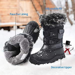 DREAM PAIRS Boys Girls Snow Boots Water-Resistant Outdoor Warm Cozy Anti-Slip Mid Calf Faux Fur Lining Insulated Winter Shoes for Little/Big Kids,Size 3 Little Kid,Black,KSNOW