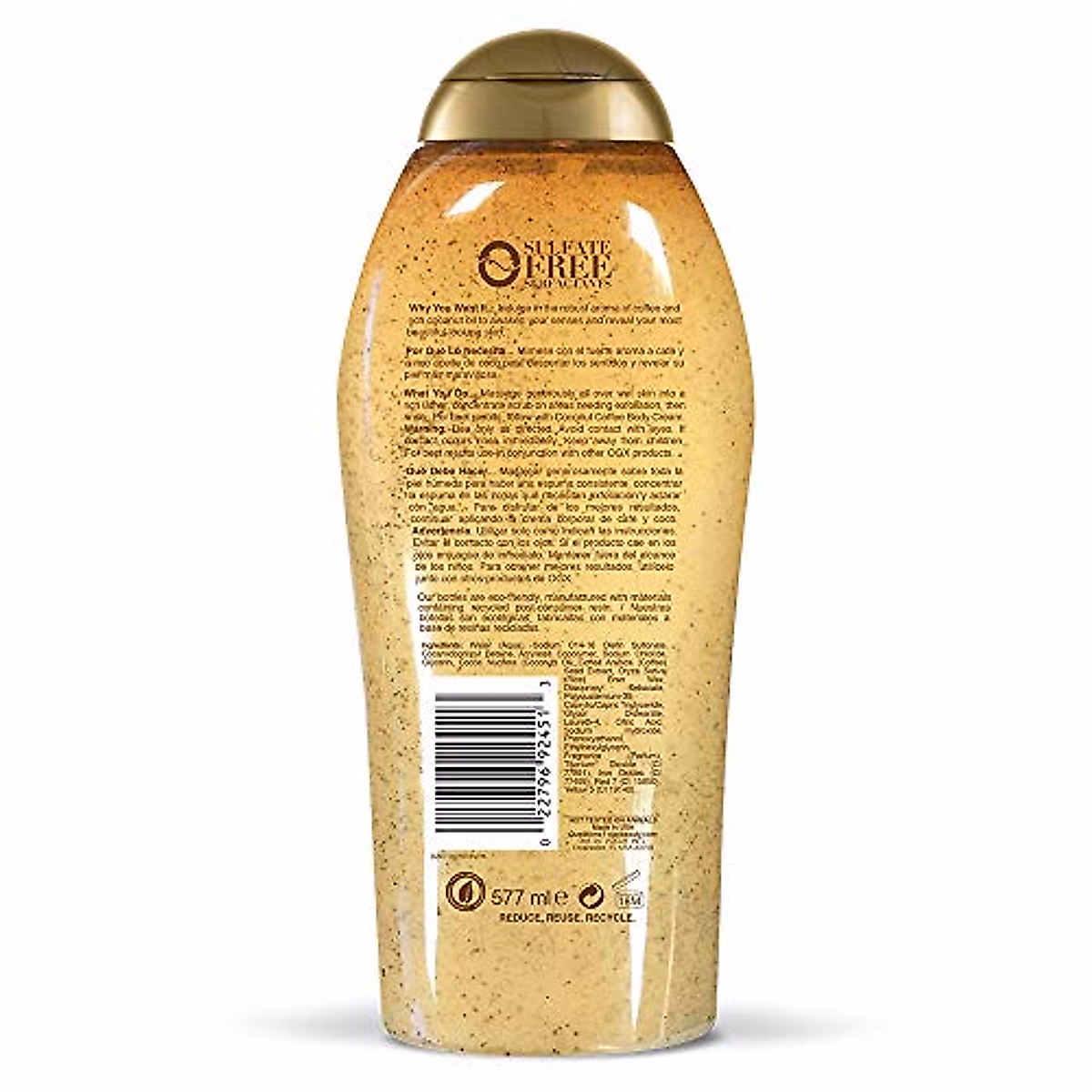 OGX Smoothing + Coconut Coffee Exfoliating Body Scrub with Arabica Coffee & Coconut Oil, Moisturizing Body Wash for Dry Skin, Paraben-Free with Sulfate-Free Surfactants, 19.5 Fl Oz