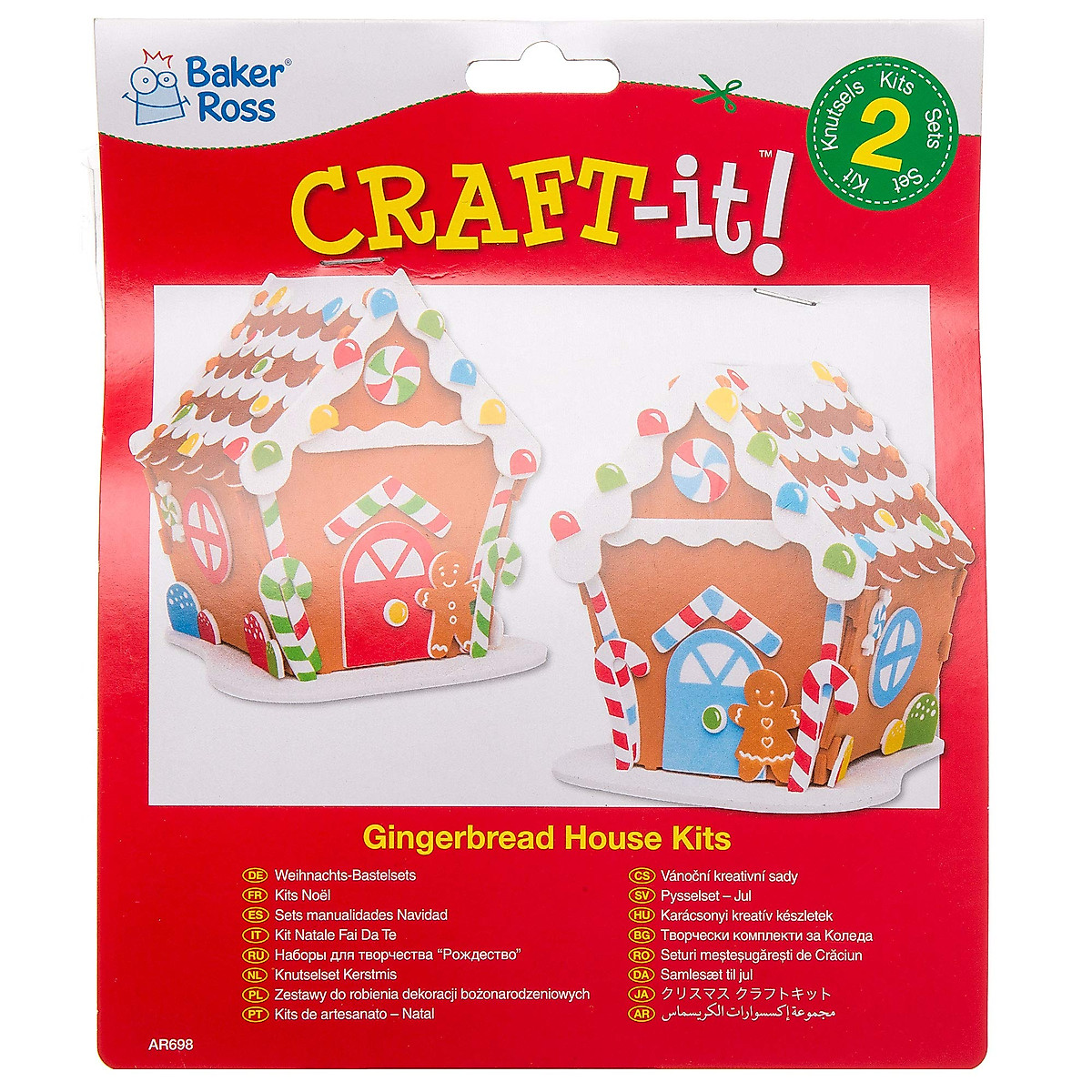 Baker Ross AR698 Gingerbread House Kits - Pack of 2, Decorate and Display for Christmas Decorations, Ideal Kids Arts and Crafts Project