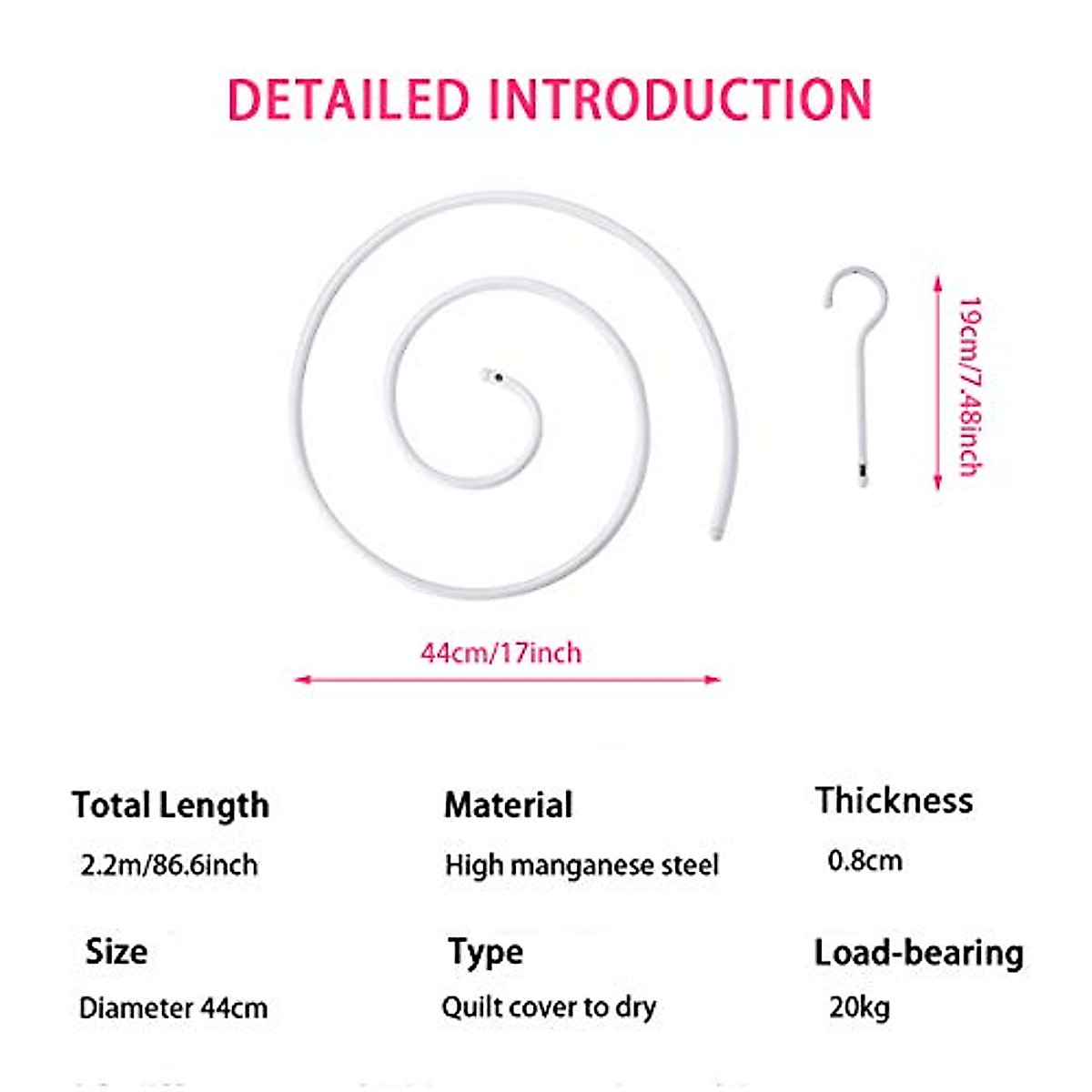 Clothes Drying Rack Stainless Steel, Spiral Clothes Hangers Space Saving Rack, Multifunction Rotating Shaped Drying Rack Quilt Bed Sheet Bedspread Blanket Airer Holder for Home Laundry Hotel, White