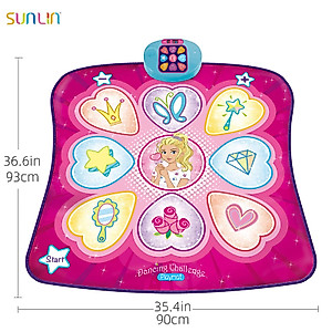 SUNLIN Dance Mat - Dance Mixer Rhythm Step Play Mat - Dance Game Toy Gift for Kids Girls Boys - Dance Pad with LED Lights, Adjustable Volume, Built-in Music, 3 Challenge Levels (3-12 Years Old)