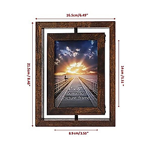 EXYGLO 2 Pack 4x6 Rustic Rotating Floating Picture Frames, Photo Frames for Vertical or Horizontal Tabletop Display, Brown