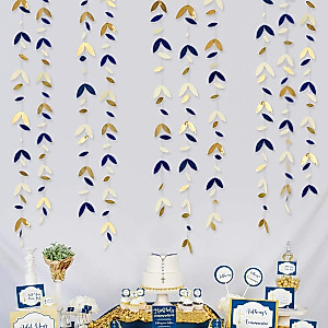 42Ft White Pink Paper Flower Garland Hanging Green Leaf Rose Gold Foil Flower Streamer Banner for Bachelorette Engagement Wedding Birthday Bridal Shower Anniversary Spring Summer Tea Party Decorations