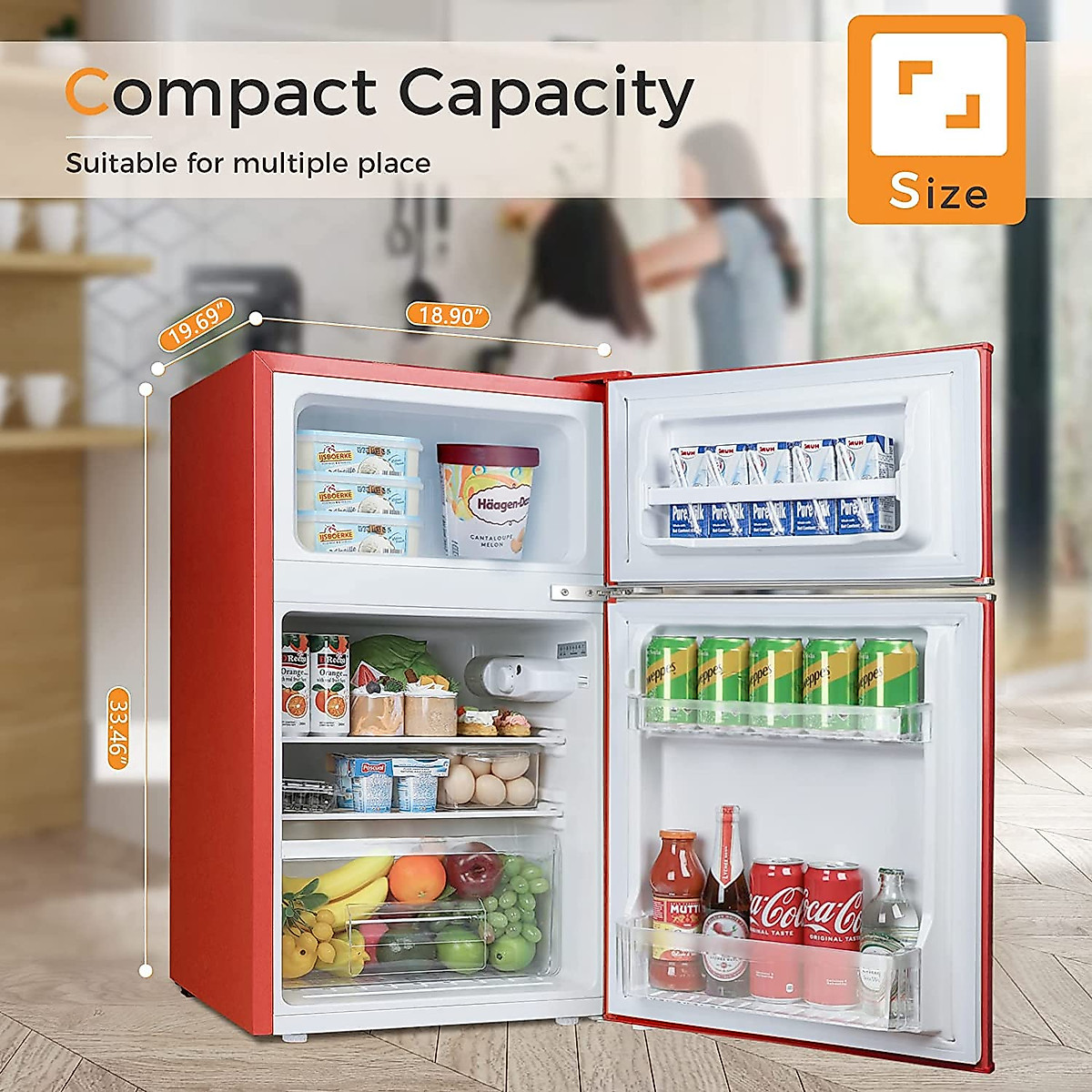 Antarctic Star Mini Fridge Compact Refrigerator 3.2Cu.Ft. AC Only 15 Amp 115 Volt 60 Hz AC Low Noise Large capacity Storage of Beverages Vegetables and Fruits (Red)