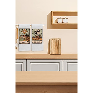 Knibeo Tarot Kitchen Towels Set - Witchy Bathroom Decor, 2 Pieces 16 X 24 Inch Tarot Card Bath Hand Towels, Gifts for Witchy Women, Tarot Decor, Hand Towels for Bathroom