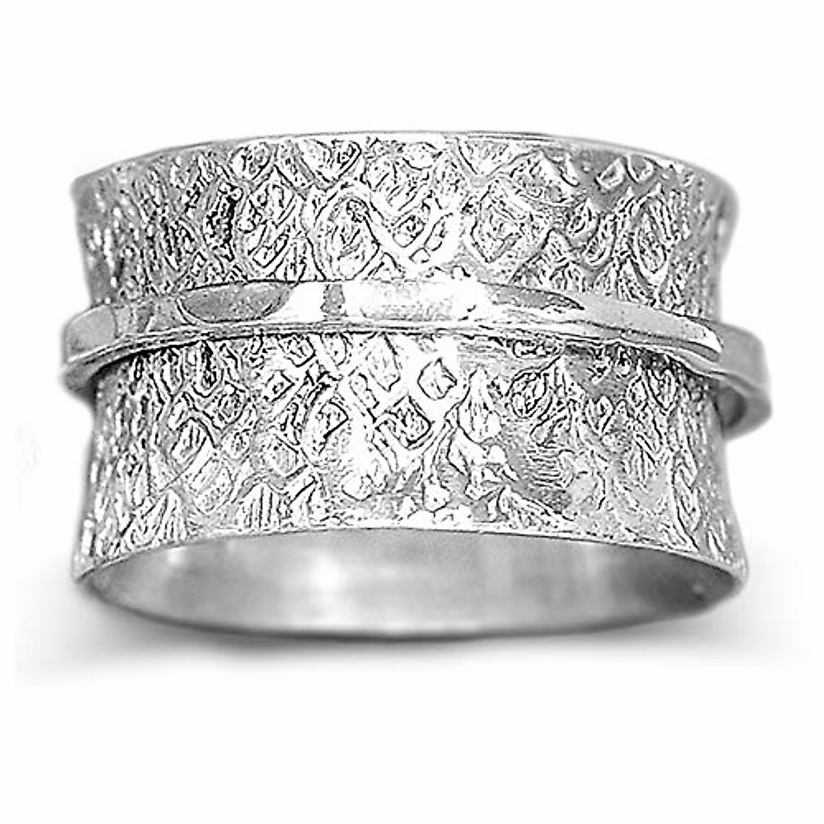 Boho-Magic 925 Sterling Silver Spinner Ring for Women Hammered Fidget Ring Wide Band (8)