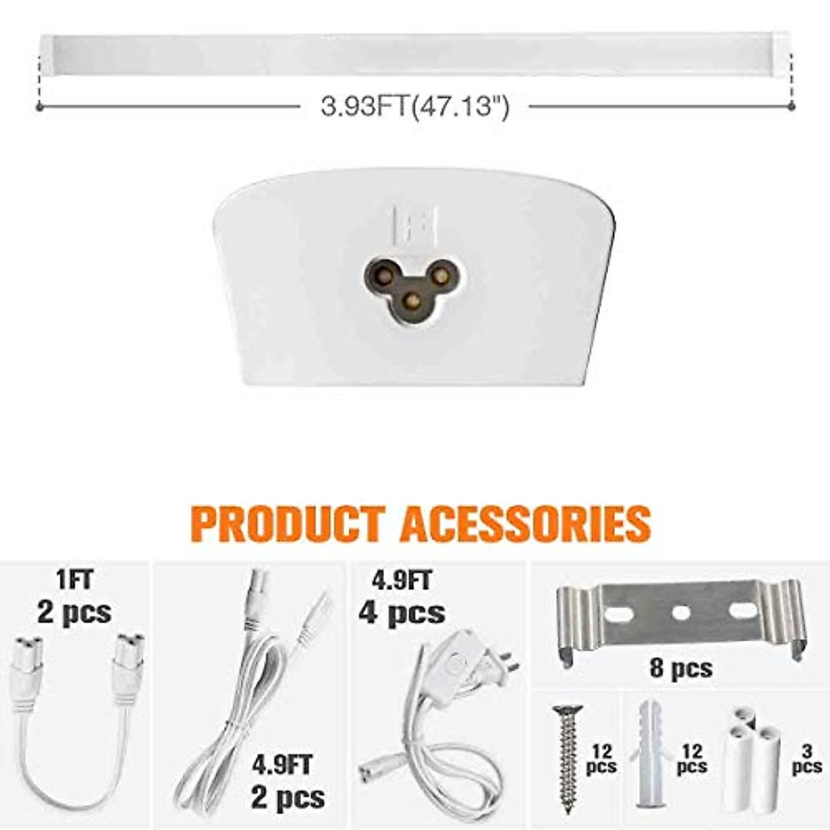 (Pack of 4) LED Shop Light 4FT, 40W 4500LM 5000K Daylight White, Linkable LED Light Bar for Room, Garage, Corded Electric with Built-in ON/Off Switch, Frosted Cover