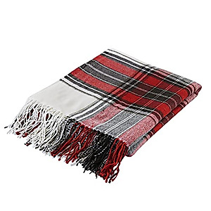 Bangya Acrylic Plaid Throw Blanket with Decorative Fringe for Travel，Bed, Sofa, Couch,Office (Red, 50inch x 60inch)