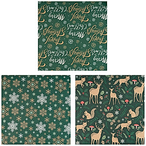 RUSPEPA Christmas Animals Wrapping Paper Rolls - 17 inches x 10 feet per Roll, Total of 3 Rolls - Green Design