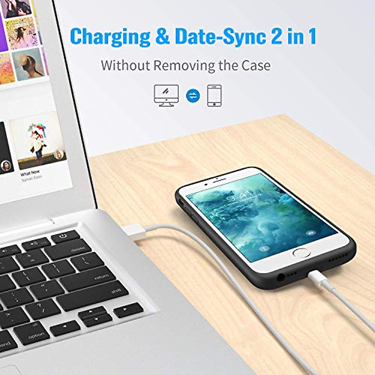 Ekrist Battery Case for iPhone 6/6s/7/8, [Upgraded 6000mAh] Portable Ultra-Slim Protective Charging Case, Extended Rechargeable Smart Battery Pack, Backup Charger Case Power Bank Cover (Black)