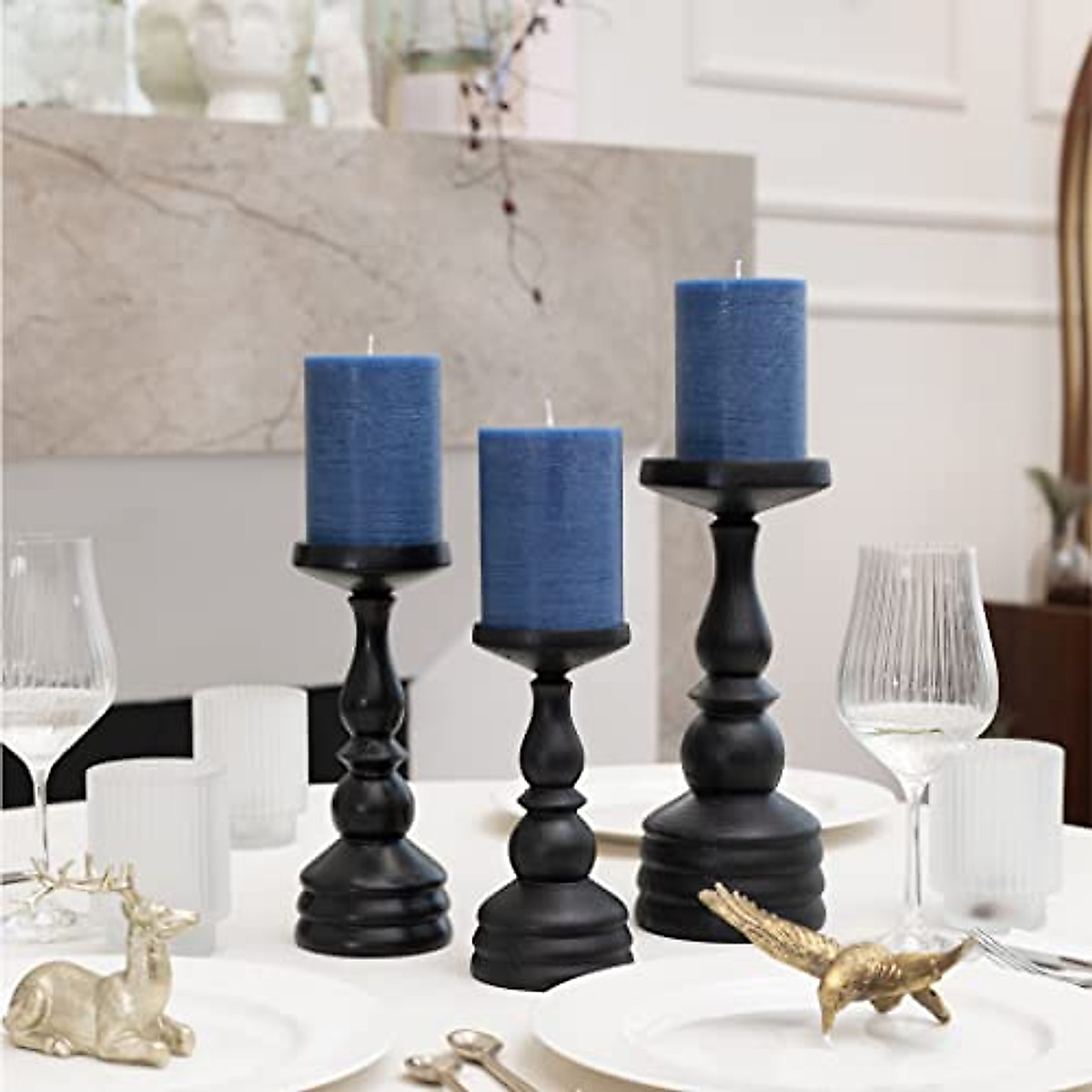 CANDWAX 3x4 Pillar Candles Set of 3 - Decorative Rustic Candles Unscented and No Drip Candles - Ideal as Wedding Candles or Large Candles for Home Interior - Dark Blue Candles