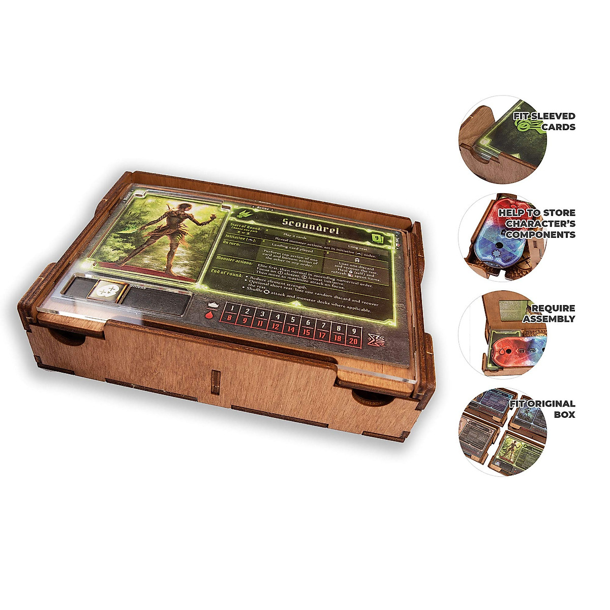 Smonex Wooden Character Box and Player Tray Compatible with Gloomhaven Board Game - Gaming Organization, Storage and Saving Game Results with Player Board – 4 pcs